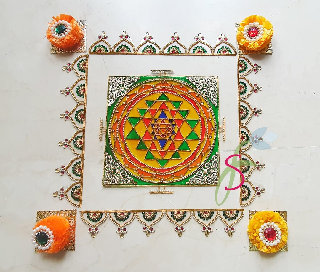 A Indian Sri Chakram Rangoli Wedding Kundan Stone Festive Puja - Etsy
