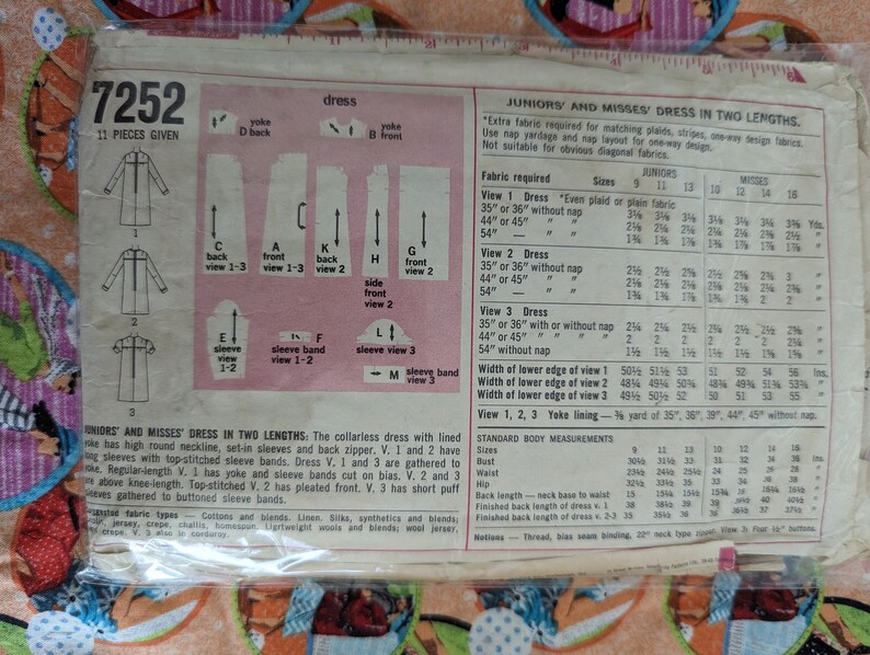 Simplicity 7252/ Vintage Yoke Dress. Pattern From 1967/vintage 1967 ...