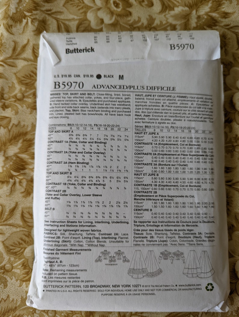 Butterick 5970 /victorian Wedding and Ball Gown Pattern / Size 8-16 ...
