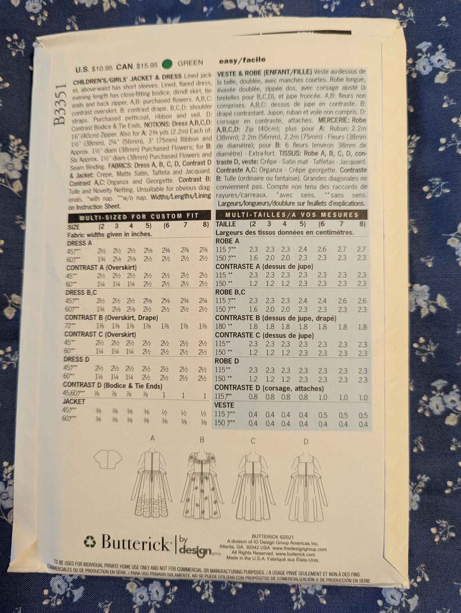 B3351/ Butterick 3351/ Flower Girls Dress Pattern/ Childs Dress for ...