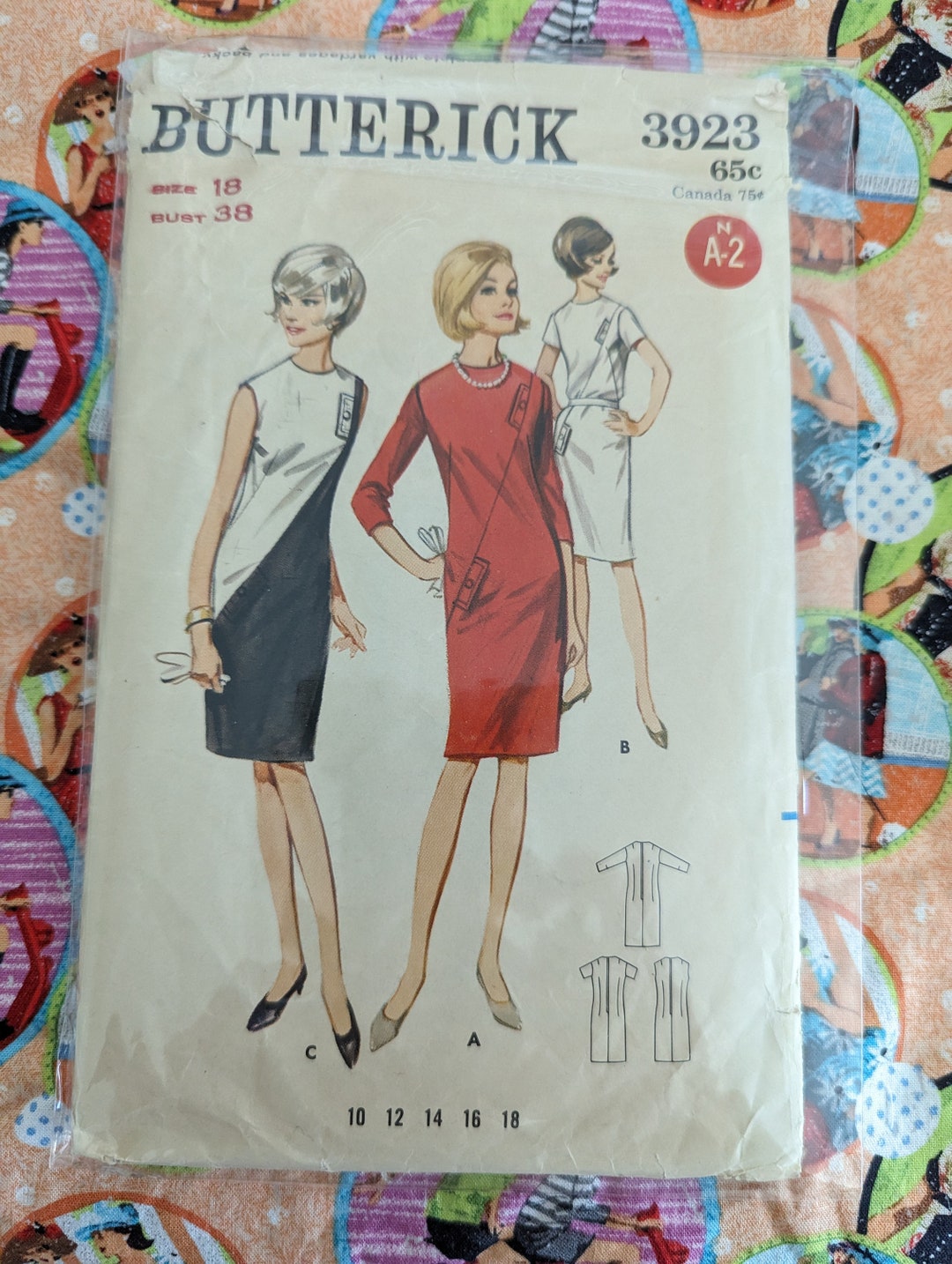 Butterick 3923/ Vintage Asymmetrical Dress. Pattern From 1960s/vintage ...