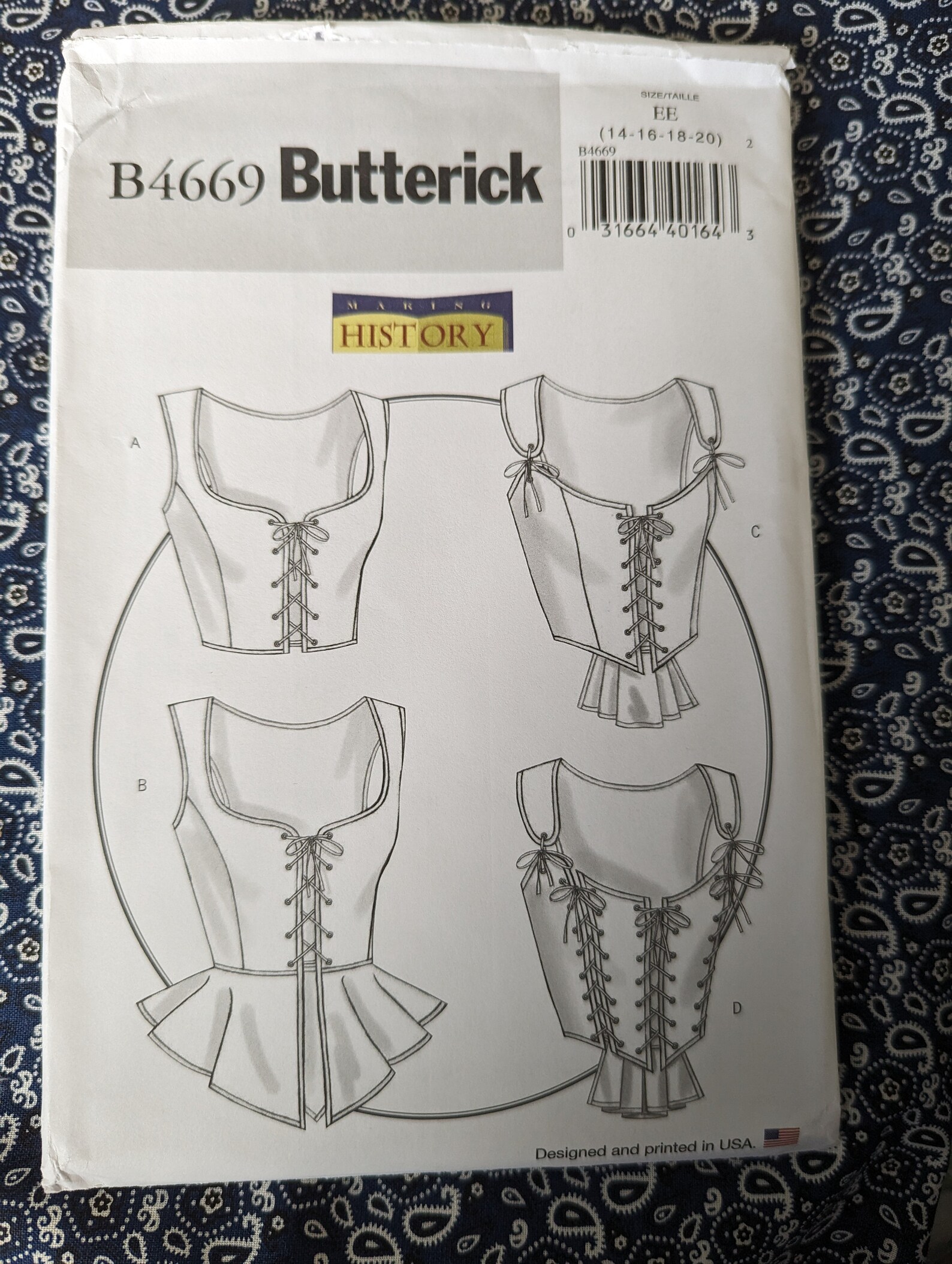 Butterick 4669/ B4669/ Making History Corset Pattern / Corset Size 14 ...