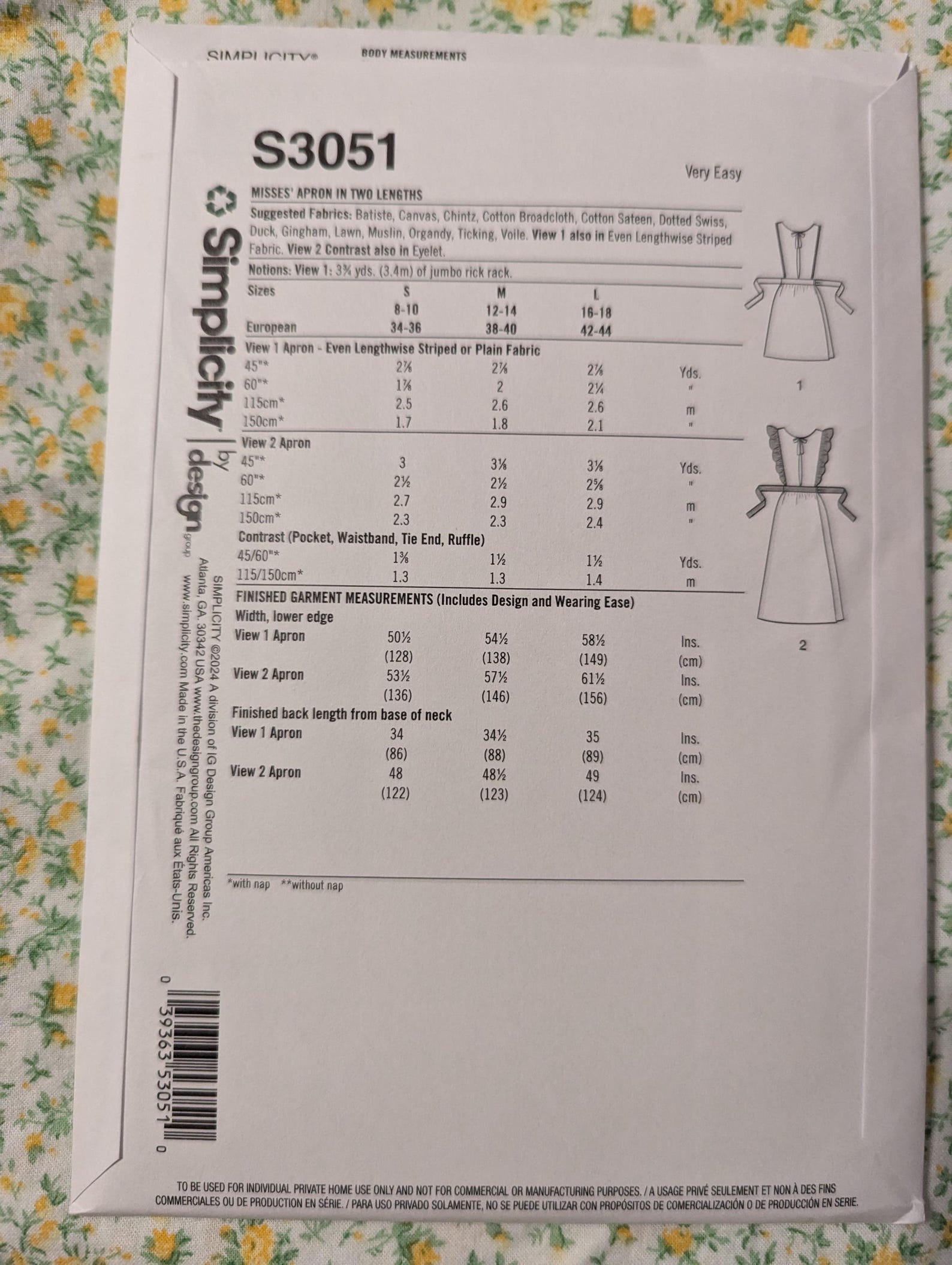 Simplicity 3051/ S3051/ VINTAGE 1970S APRON PATTERN/ Vintage Pattern ...