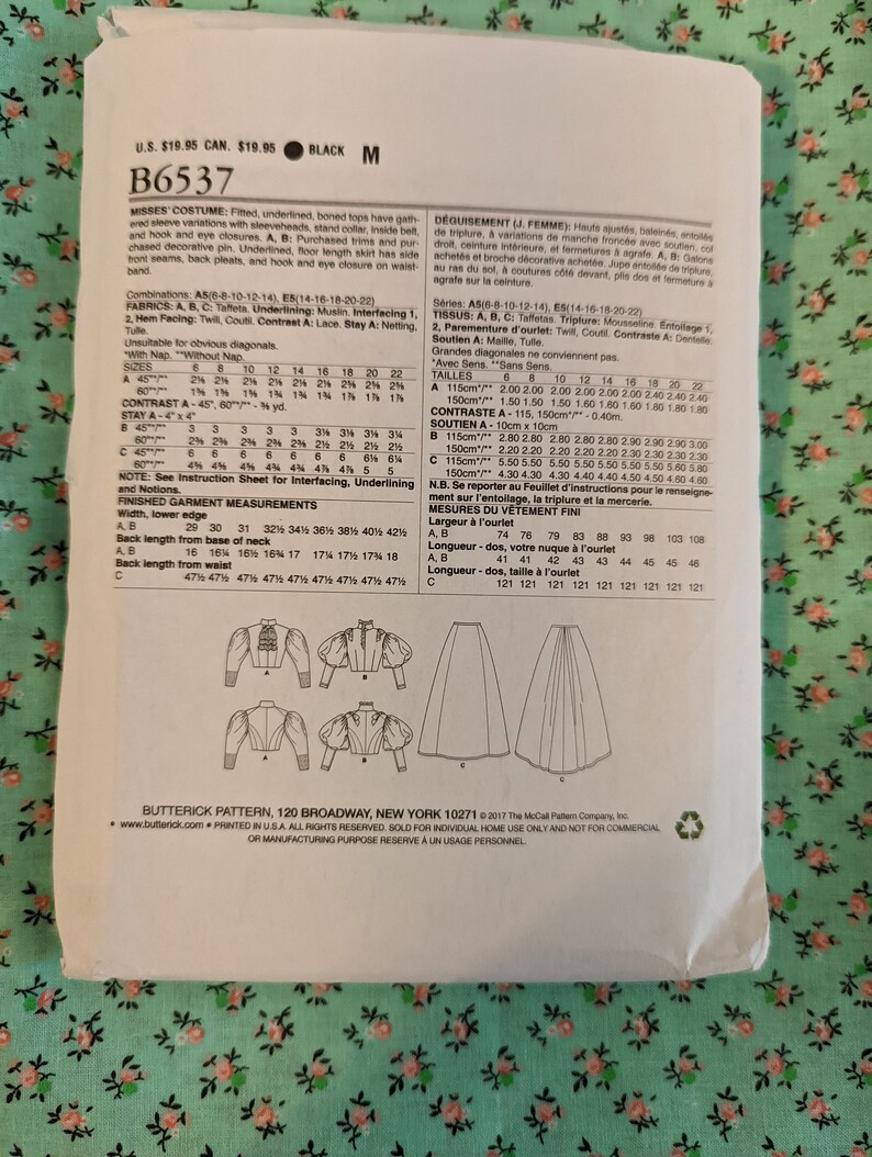 Butterick 6537/victorian Walking Suit / B6537/size A5 (6-8-10-12-14 ...