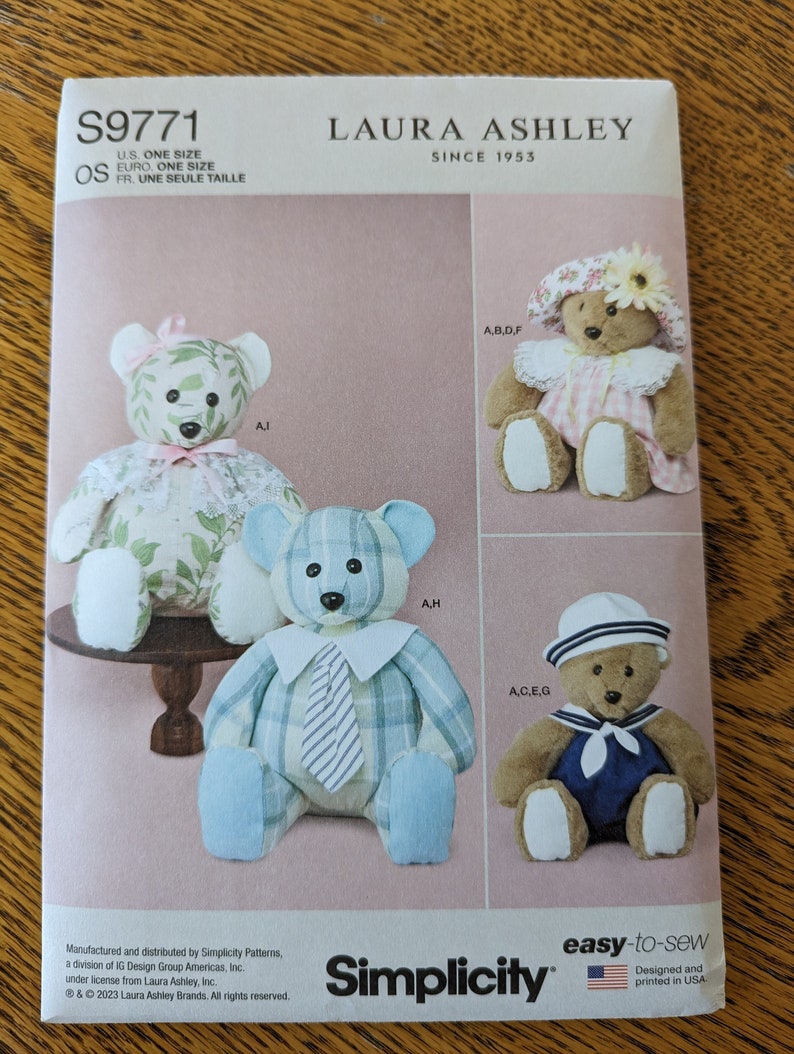 Laura Ashley Teddy Bear Pattern / Simplicity 9771 / S9771 / Quilted ...