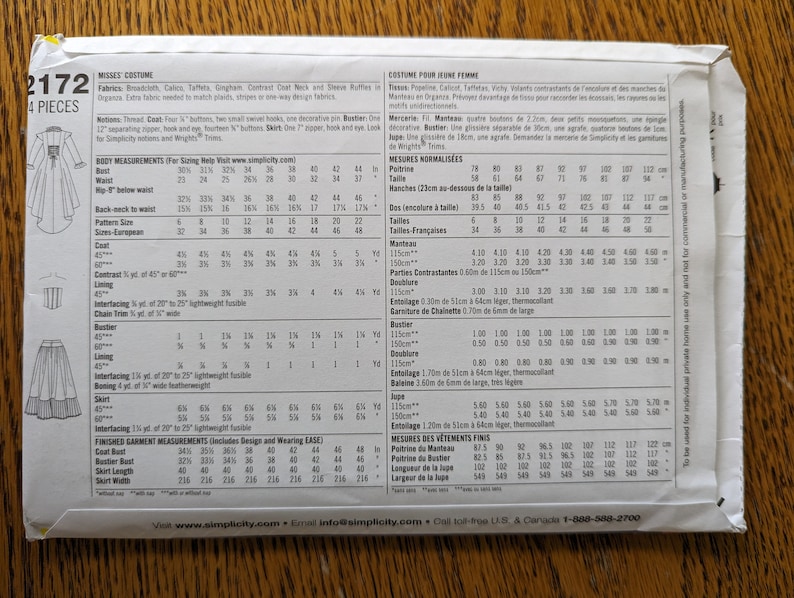 Steampunk Victorian Costume Pattern / Simplicity 2172 / S2172 ...