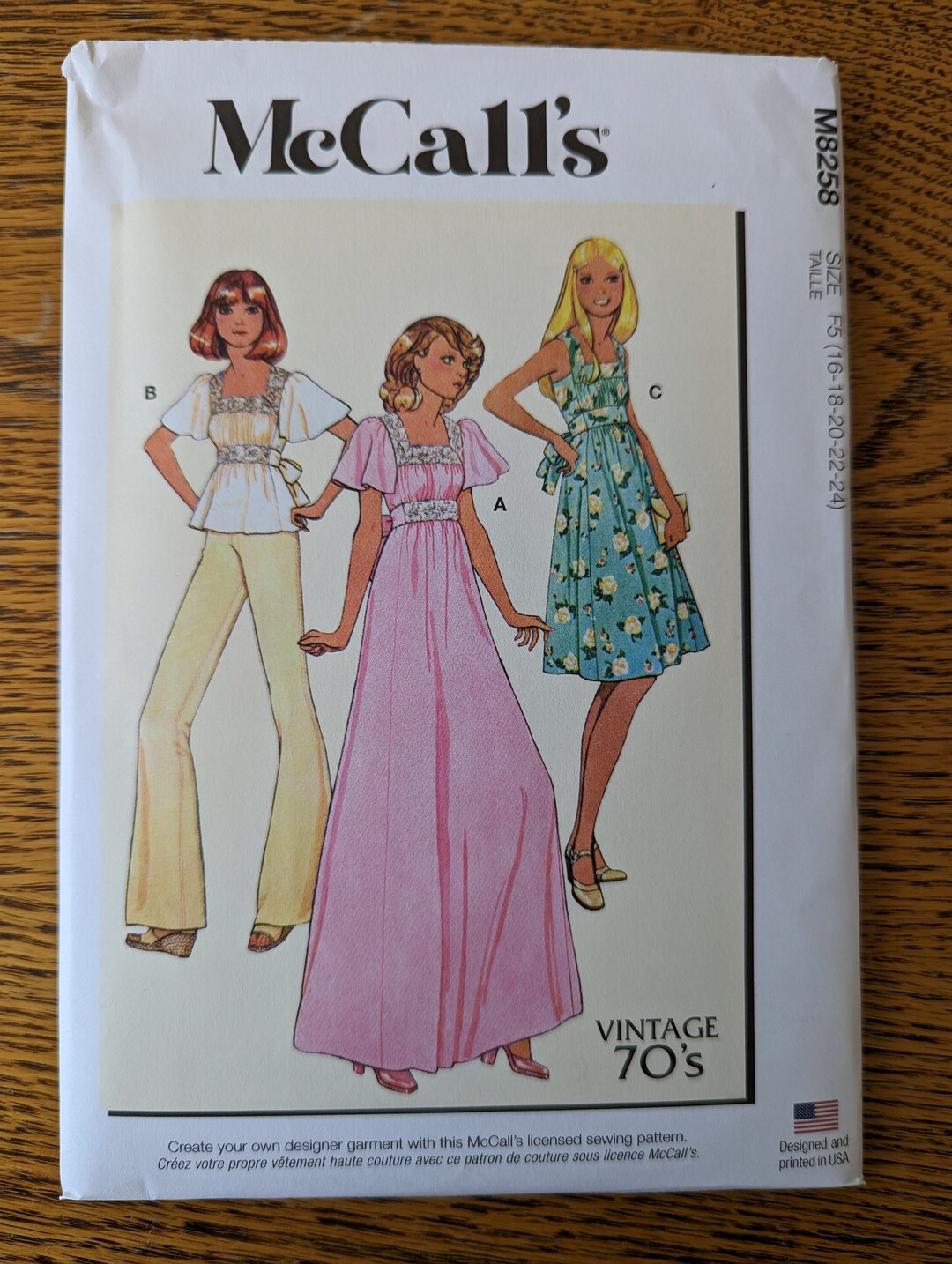 Vintage Mccall's Reproduction Pattern / Mccall's M8258 / Retro 1970s ...