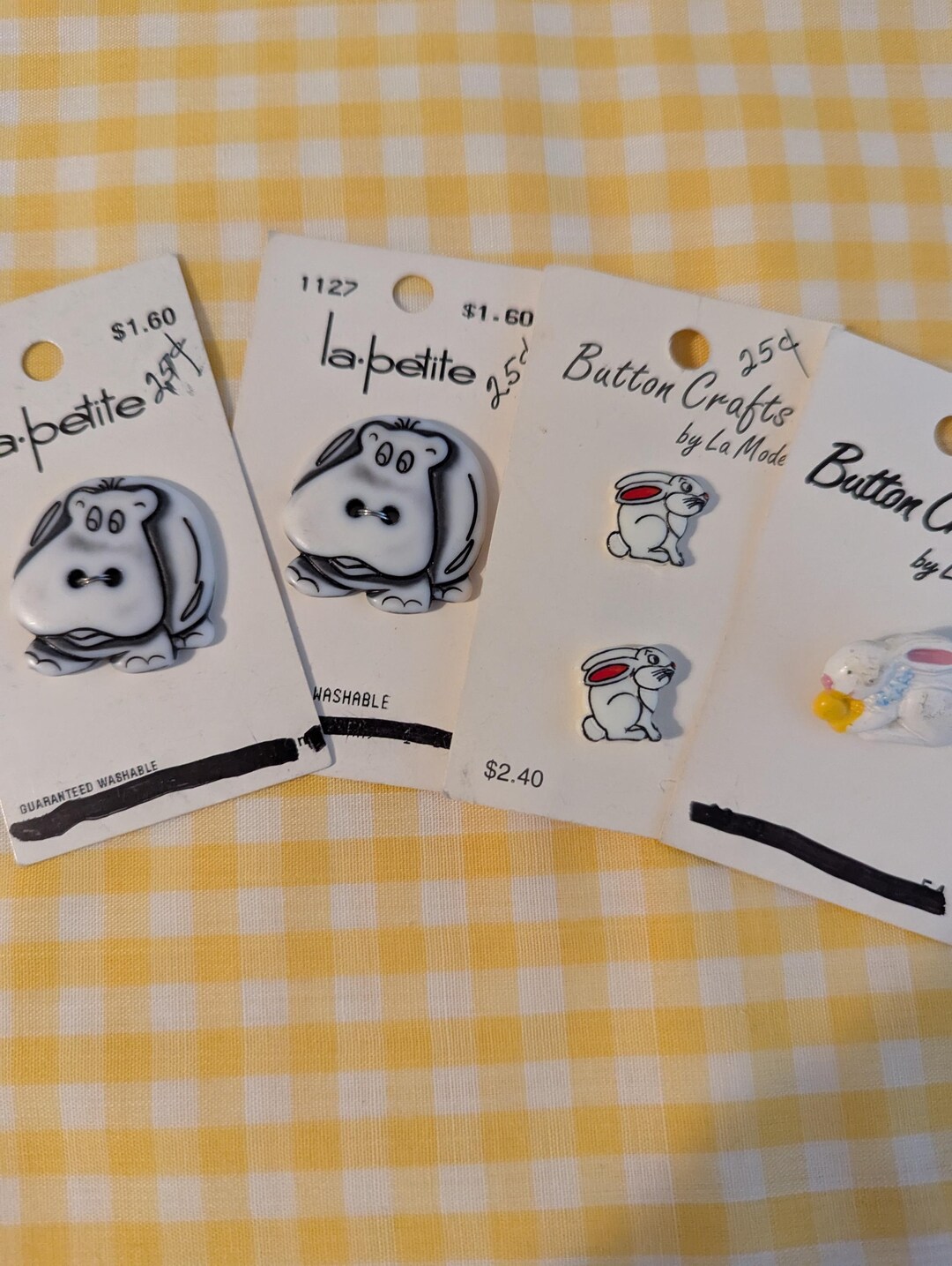 4 Cards of Vintage Animals Buttons/ Hippo and Bunny Buttons/ Children's ...