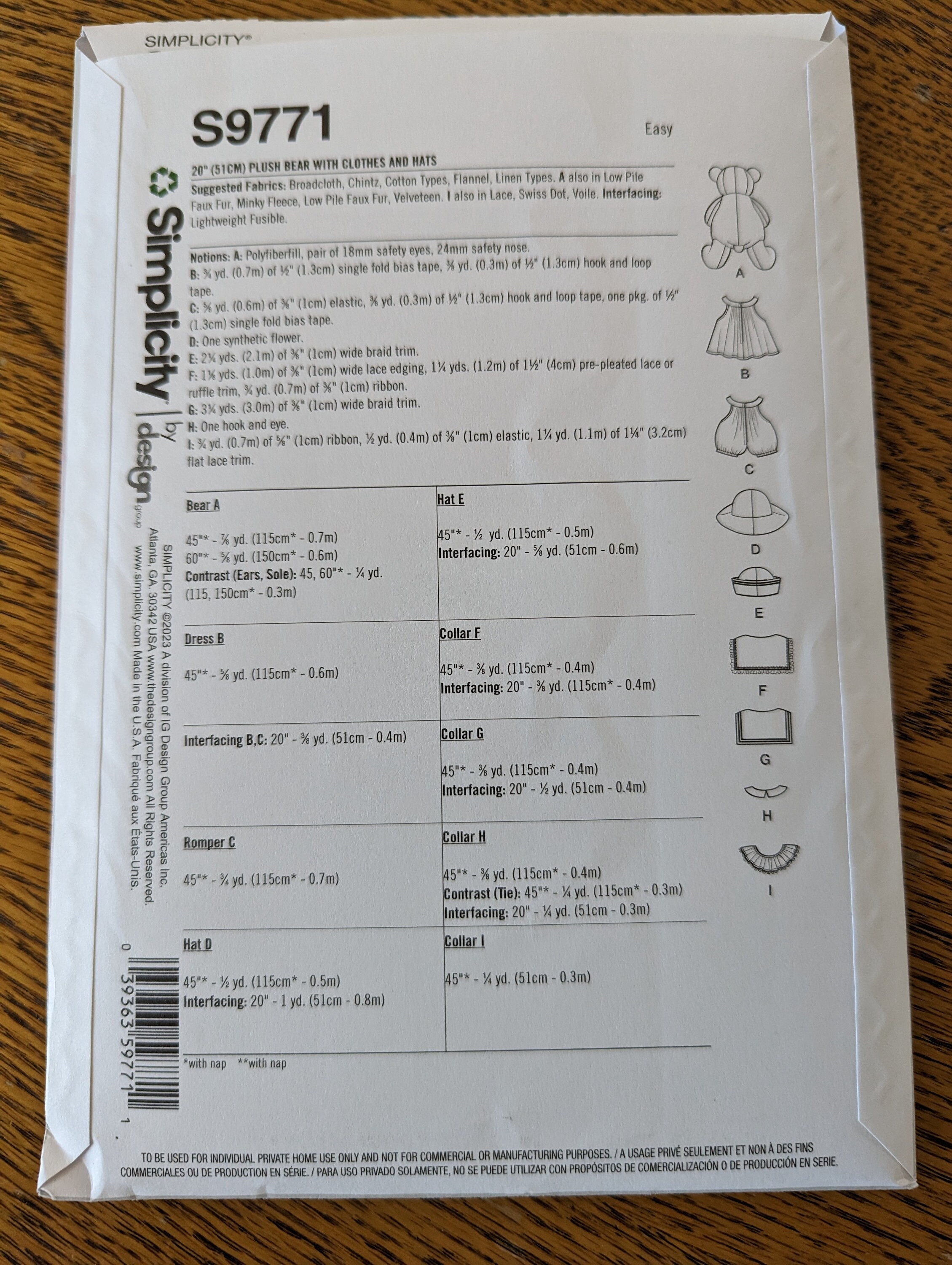 Laura Ashley Teddy Bear Pattern / Simplicity 9771 / S9771 / Quilted ...