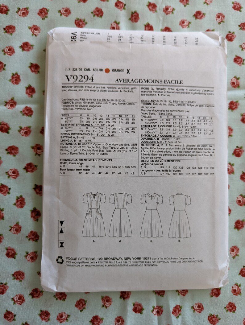 Vogue Vintage Model Pattern #V9294 - Etsy