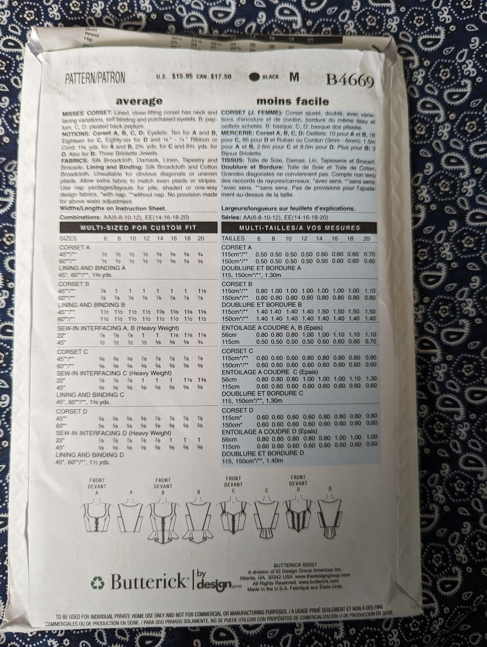 Butterick 4669/ B4669/ Making History Corset Pattern / Corset Size 14 ...