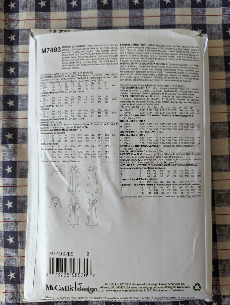 Jane Austen Dress Pattern / Mccall's Regency 7493 Dress / M7493 ...