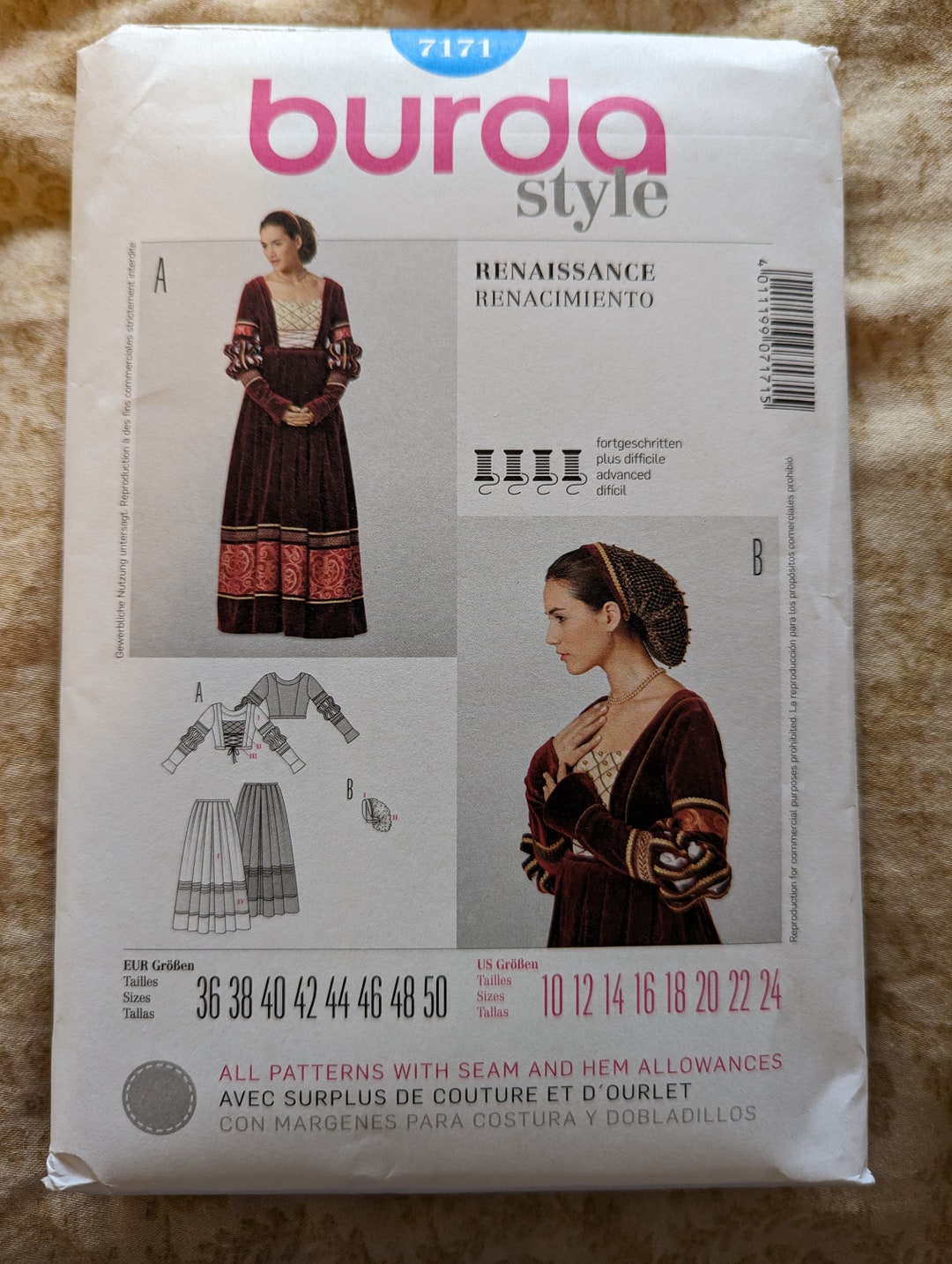 Burda Style 7171/ Renaissance Dress and Snood Pattern/ - Etsy