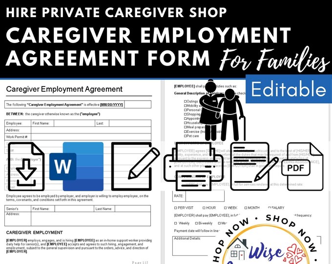Caregiver Employment Agreement Template Caregiving Contract - Etsy