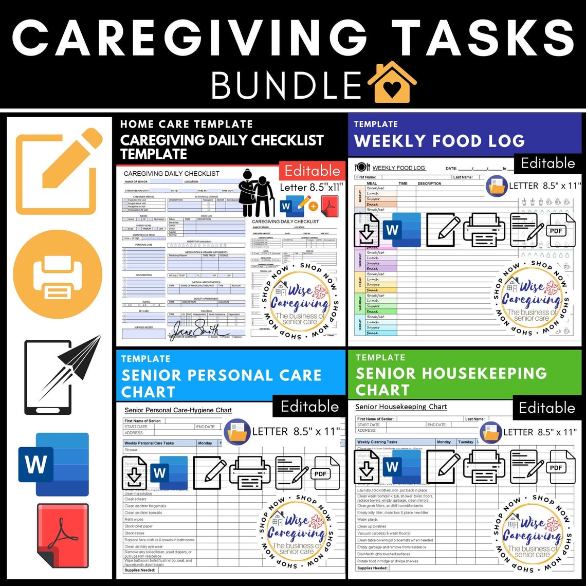 Caregiving Task List Bundle Home Care Responsibilities - Etsy