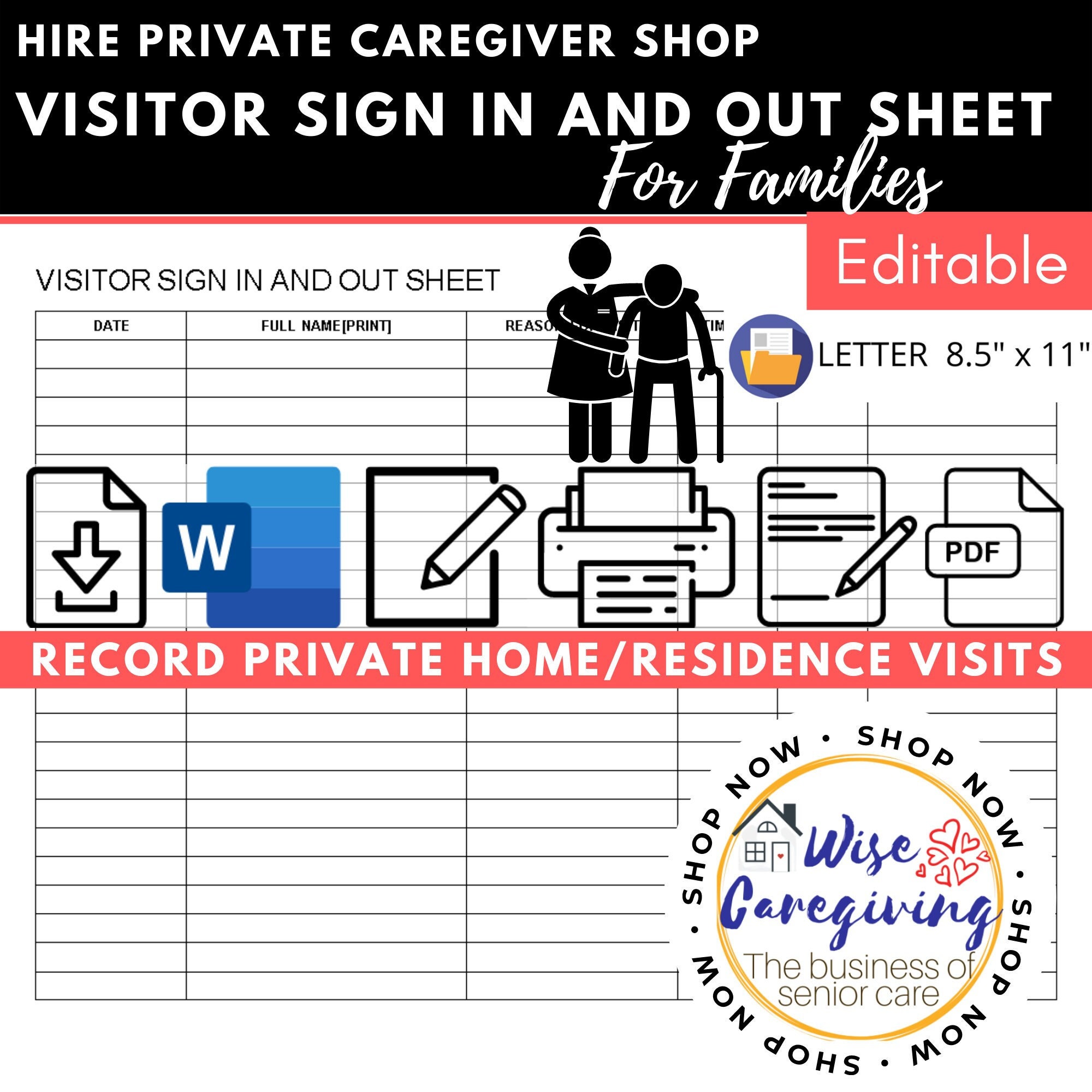Senior Home Visitor Sign-in Sheet: Caregiver Visitation Log (WORD ...