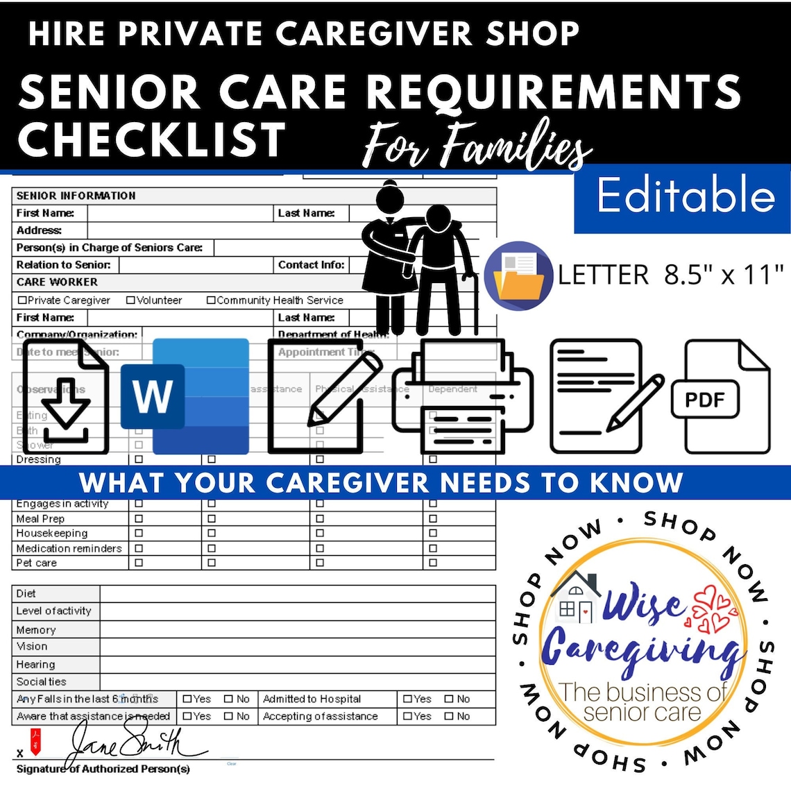 Care Requirements Checklist, Home Care Evaluation, Care Assessment ...