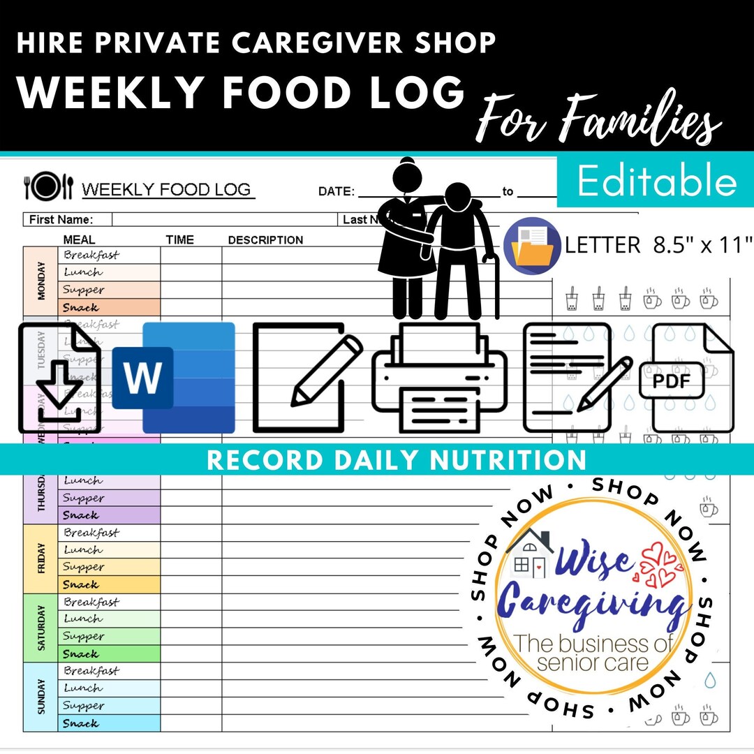 Weekly Food Log for Caregivers: Printable Meal Tracker (editable) - Etsy