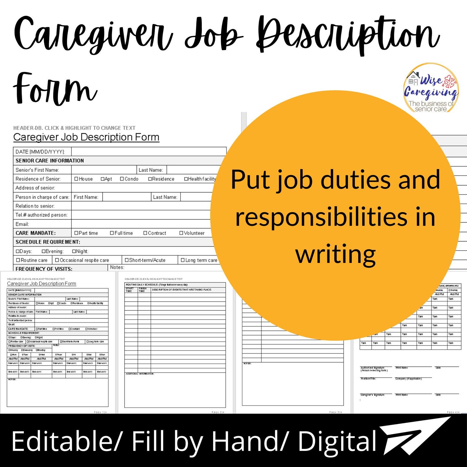 Caregiver Job Description Template, Caregiving Task List, Senior Care ...