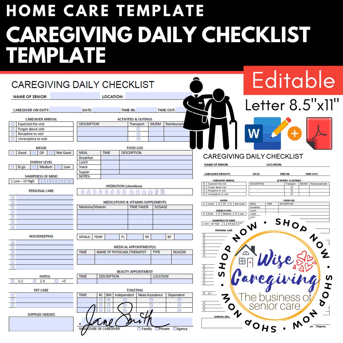 Caregiving Task List Bundle, Home Care Responsibilities, Caregiver Log ...