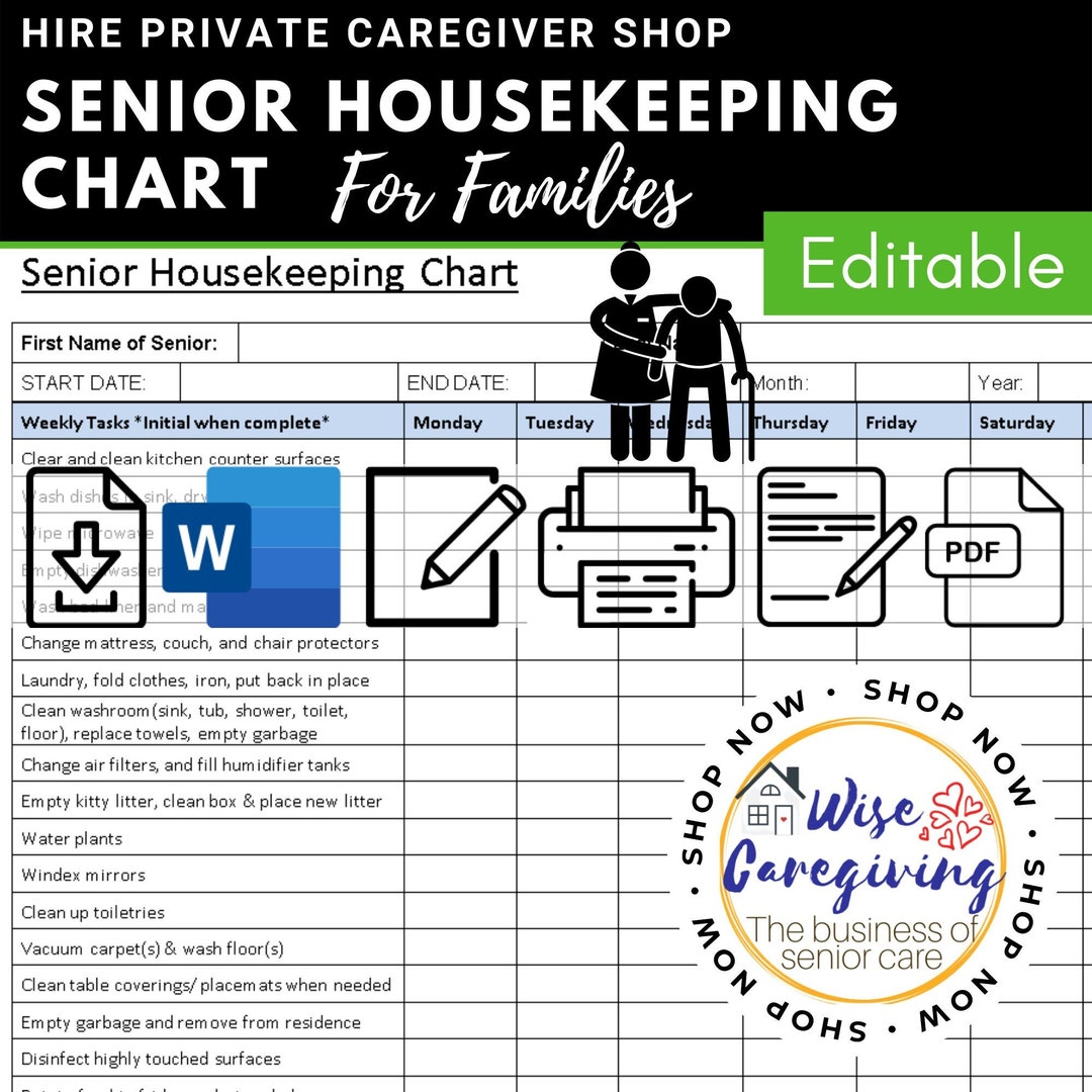 Housekeeping Checklist Form, Caregiving Task List, Caregiver Log, Home ...