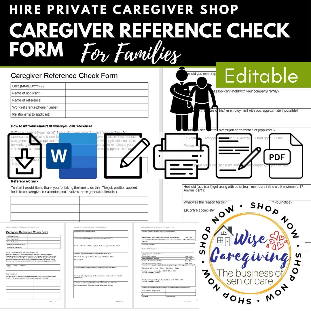 Caregiver Reference Check Form, Hire Private Caregiver, Senior Care ...