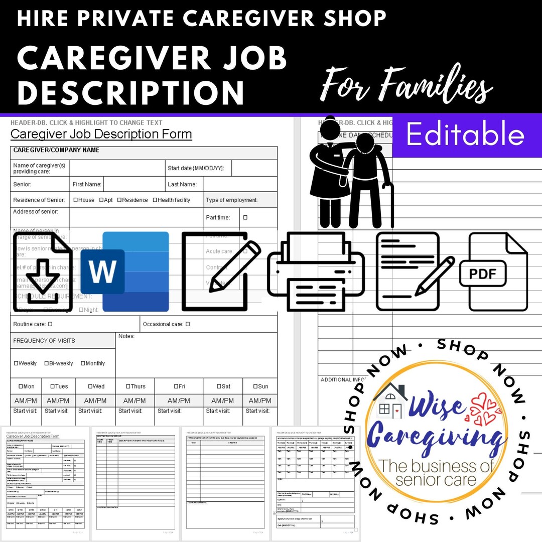 Caregiver Job Description Template, Caregiving Task List, Senior Care ...
