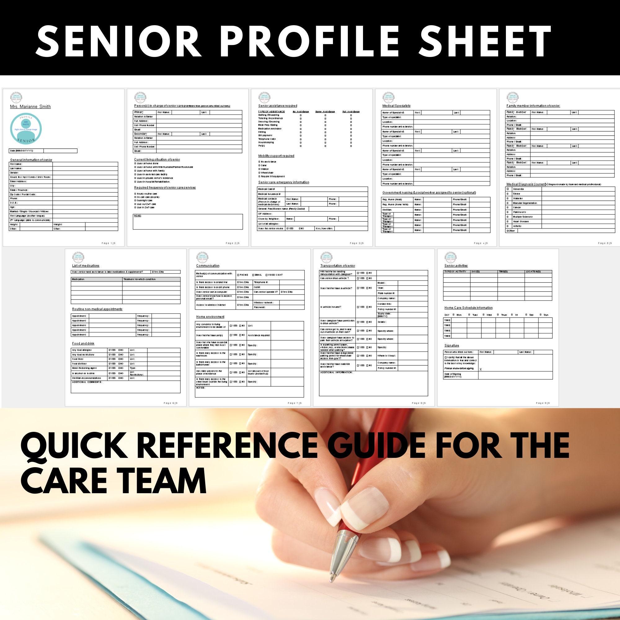 Senior Profile Sheet Form, Medical Contacts, Allergy List, Emergency ...