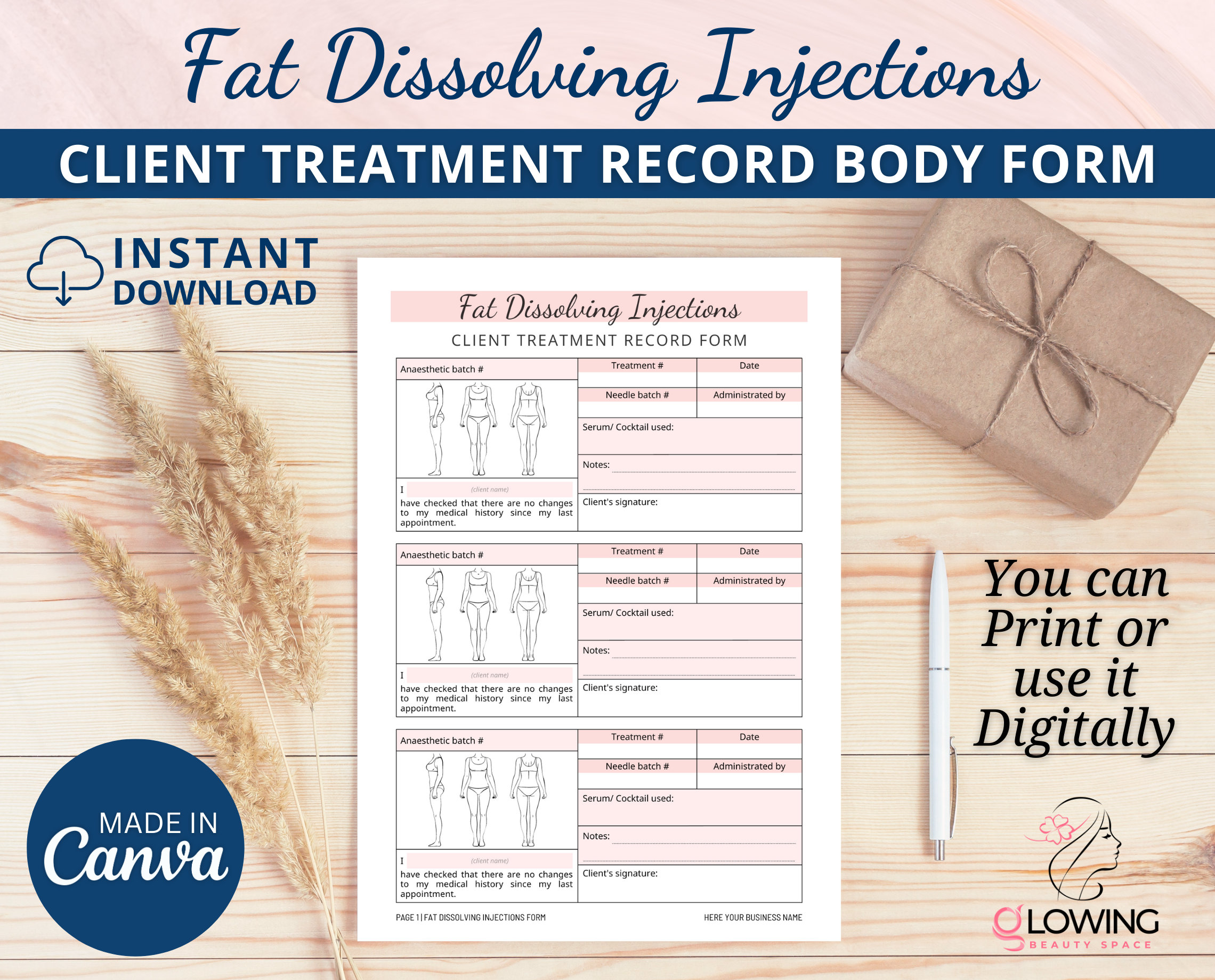 Fat Dissolve Client Treatment Record Form, Fat Cavitation, Mesotherapy ...