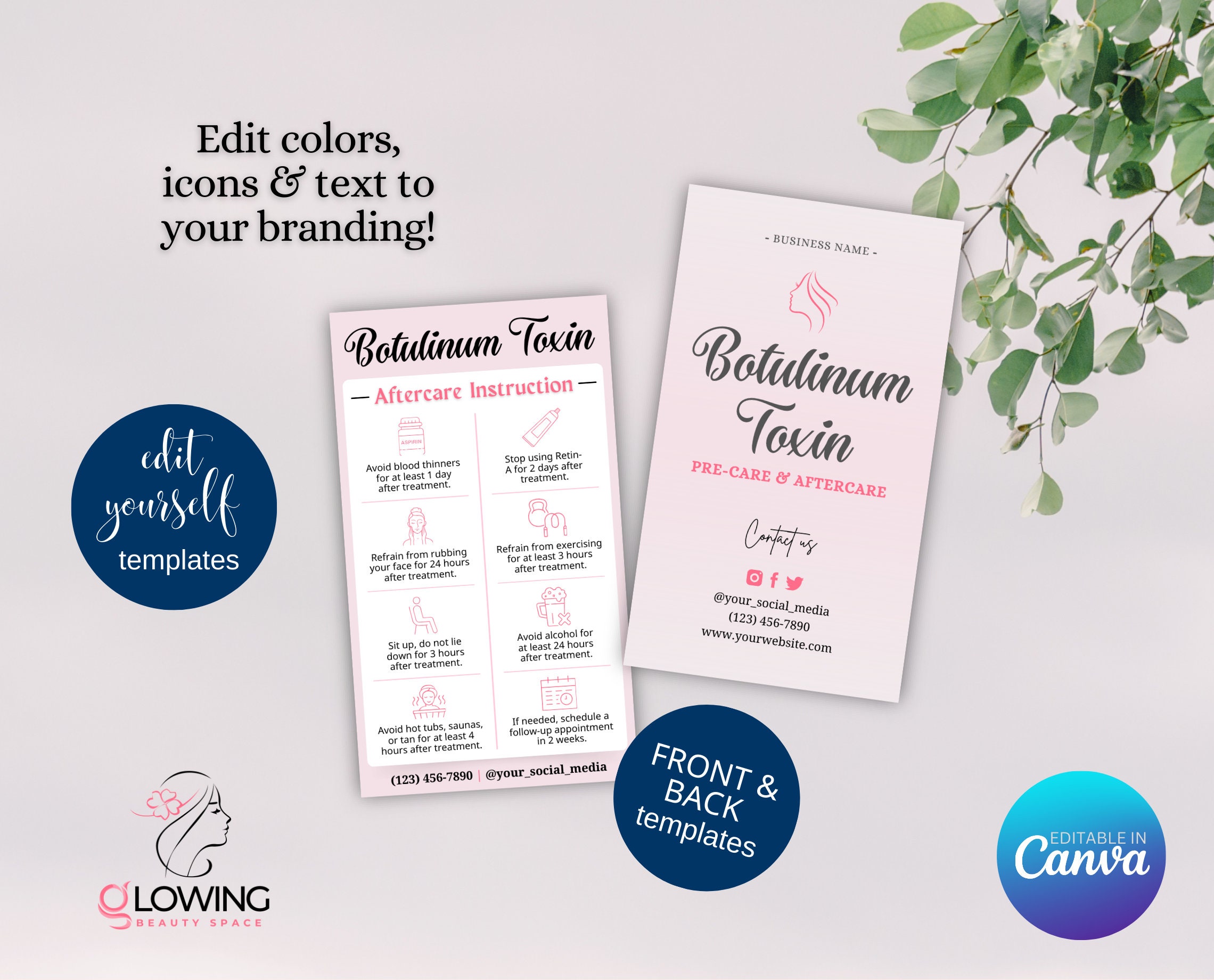 Botox Botulinum Toxin Aftercare Templates, Botulinum Toxin Care Card ...