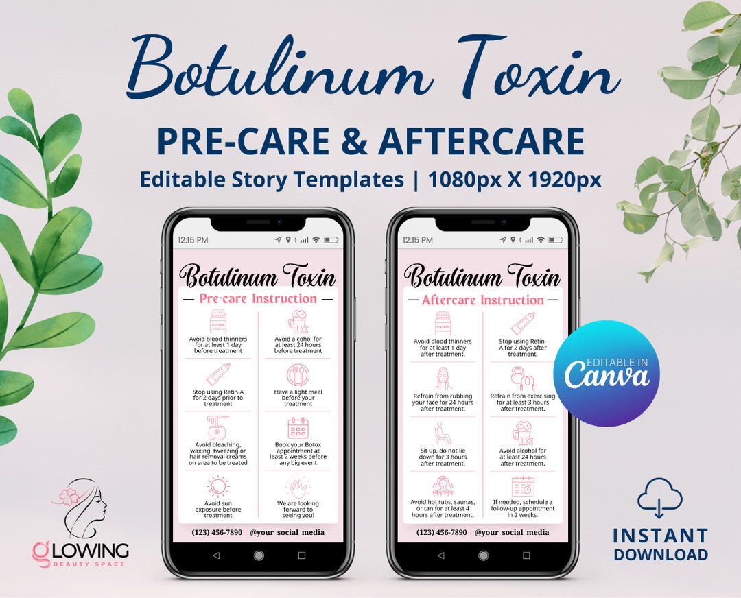 Botulinum Toxin Aftercare Template, Wrinkle Injections Care, Botox Care ...