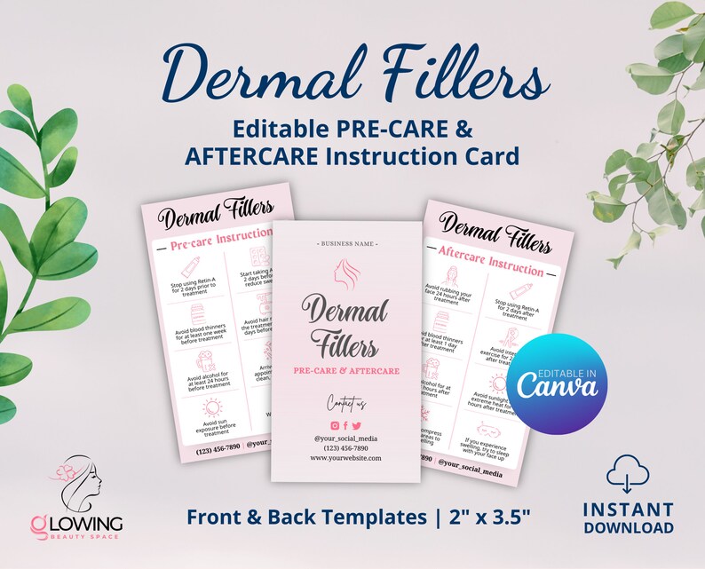 Dermal Filler Care Card Template, Injectable Card, Aesthetic Aftercare ...