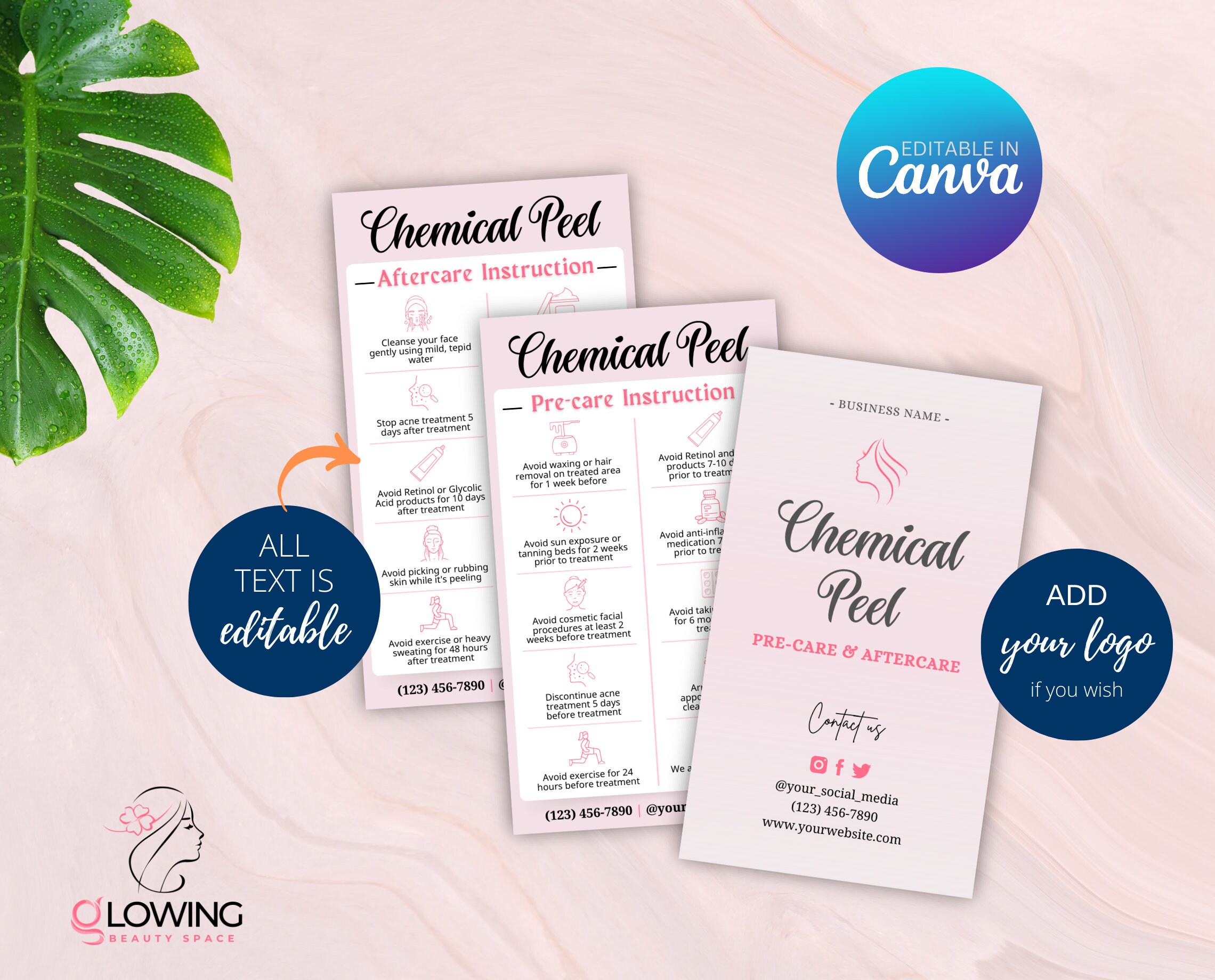 Chemical Peel Aftercare Card Template, Facial Treatment Aftercare ...