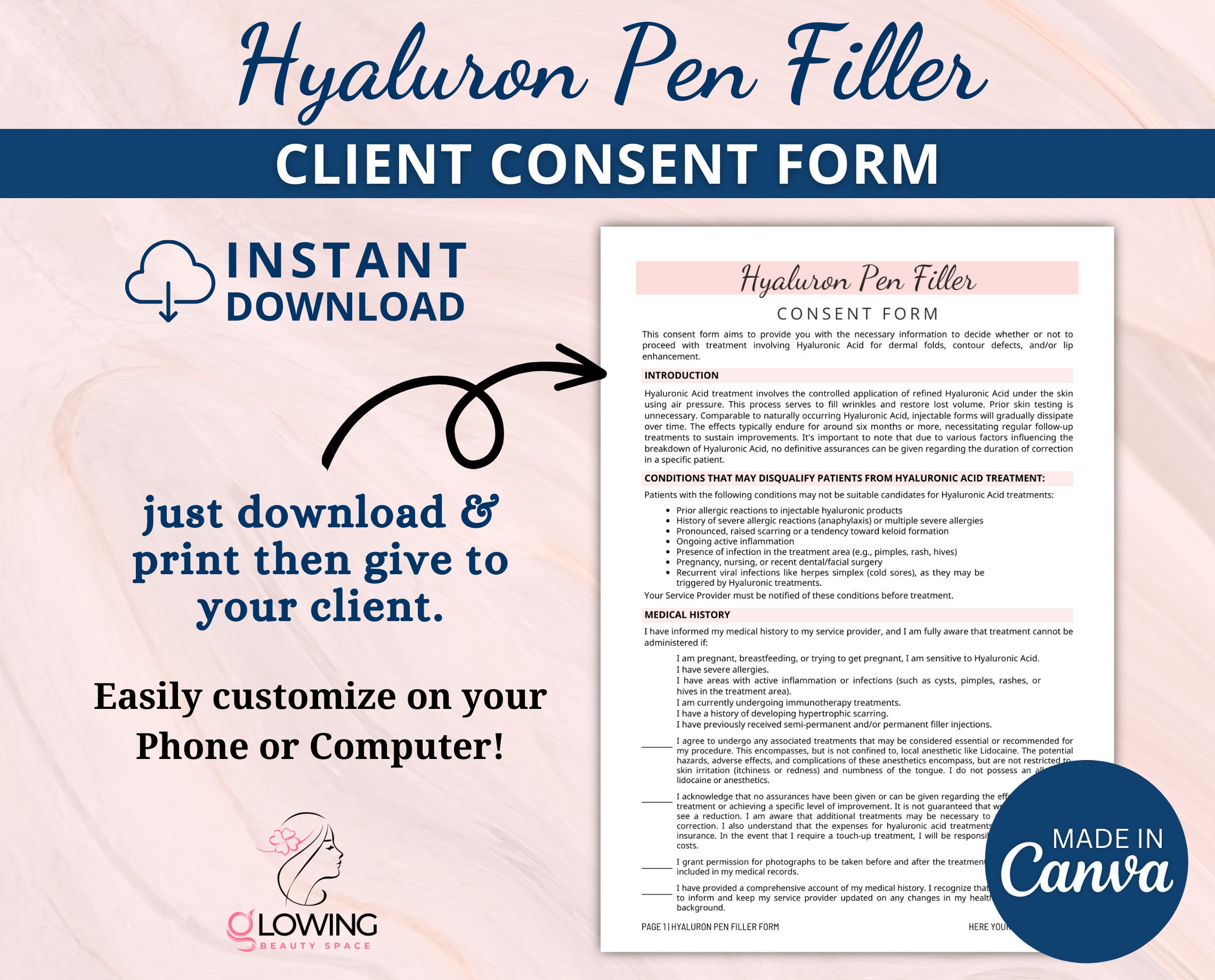 Editable Hyaluron Pen Filler Consent Form, Hyaluronic Acid Filler Pen ...