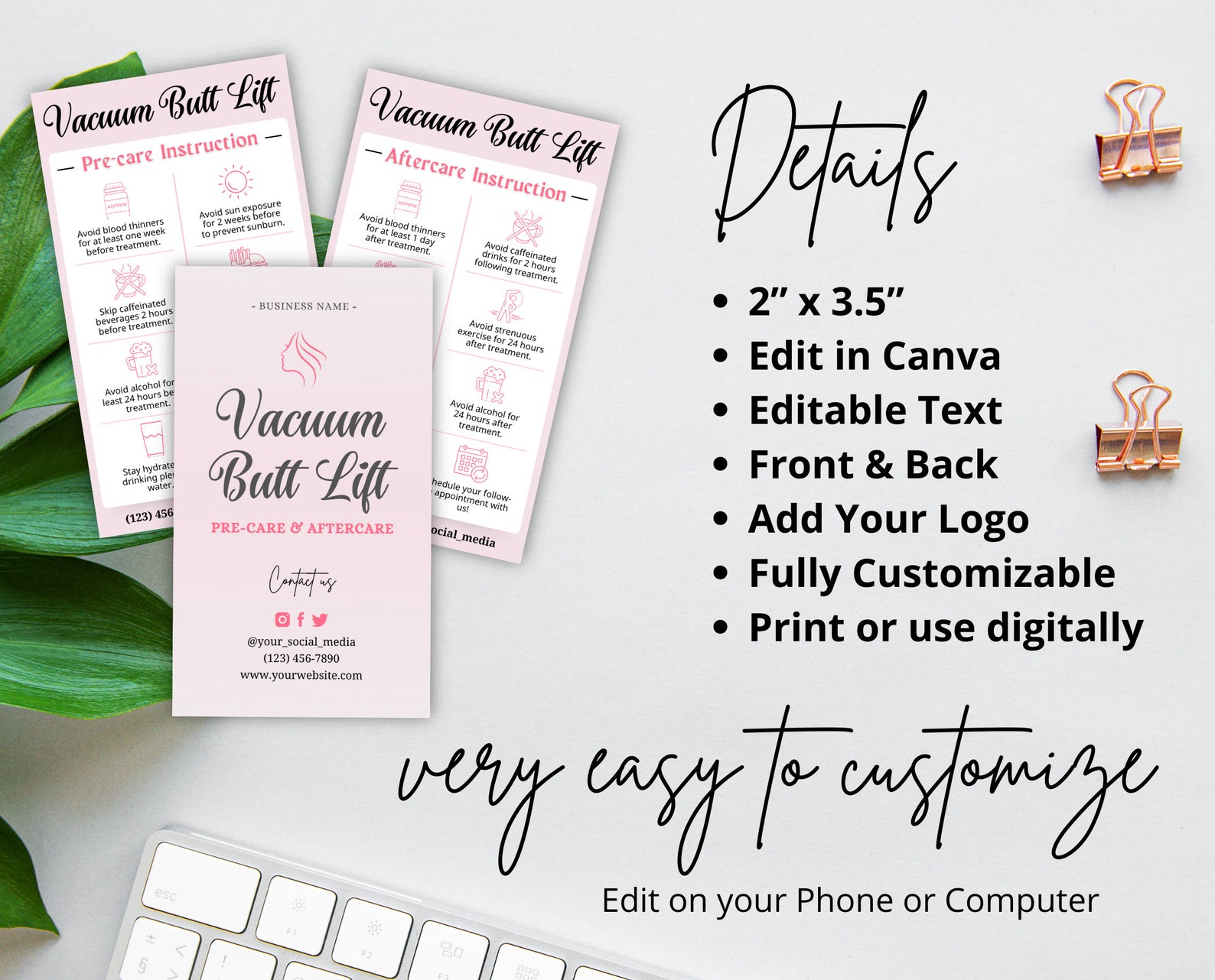 Vacuum Butt Lift Aftercare Templates, Vacuum Therapy Cards, Butt Lift ...