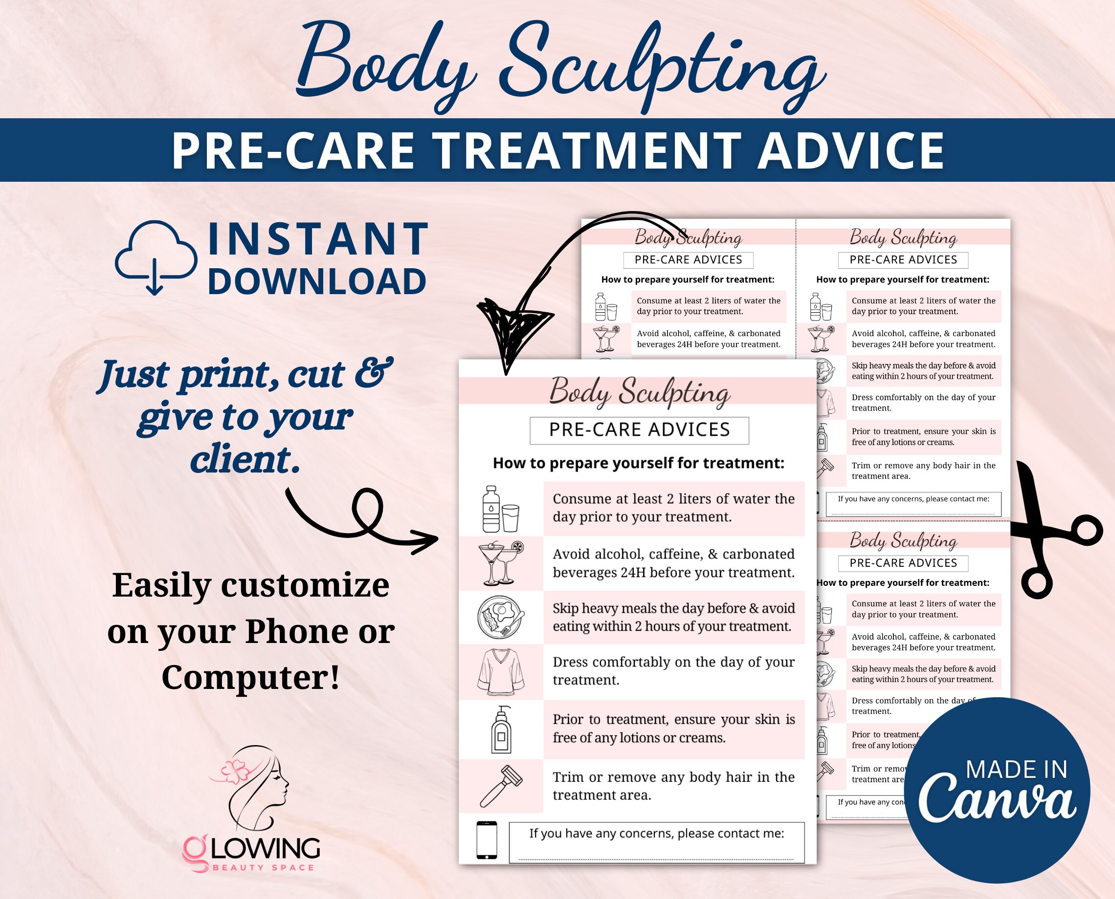 Editable Body Sculpting Pre-care Advice, Pre Care Treatment, Body ...