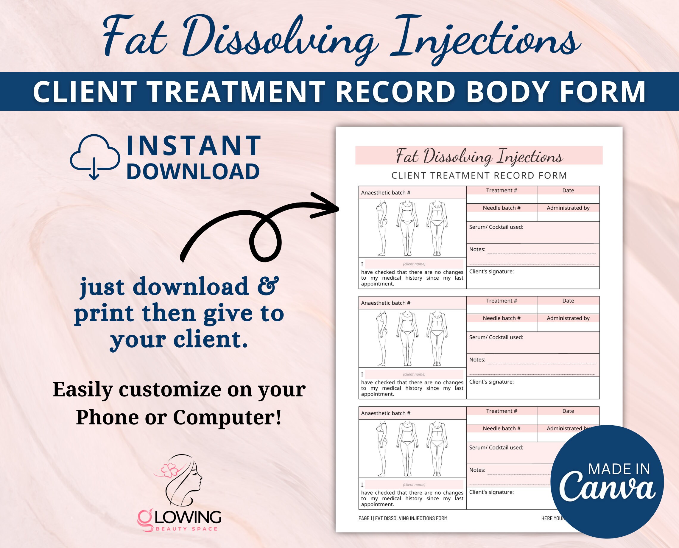 Fat Dissolve Client Treatment Record Form, Fat Cavitation, Mesotherapy ...