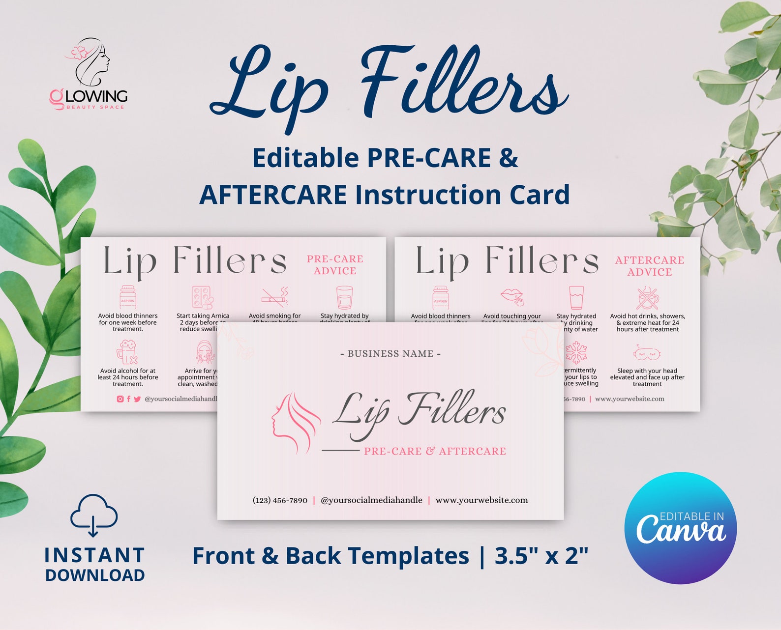 Lip Fillers Aftercare Card, Hyaluron Pen Lip Fillers Precare and ...