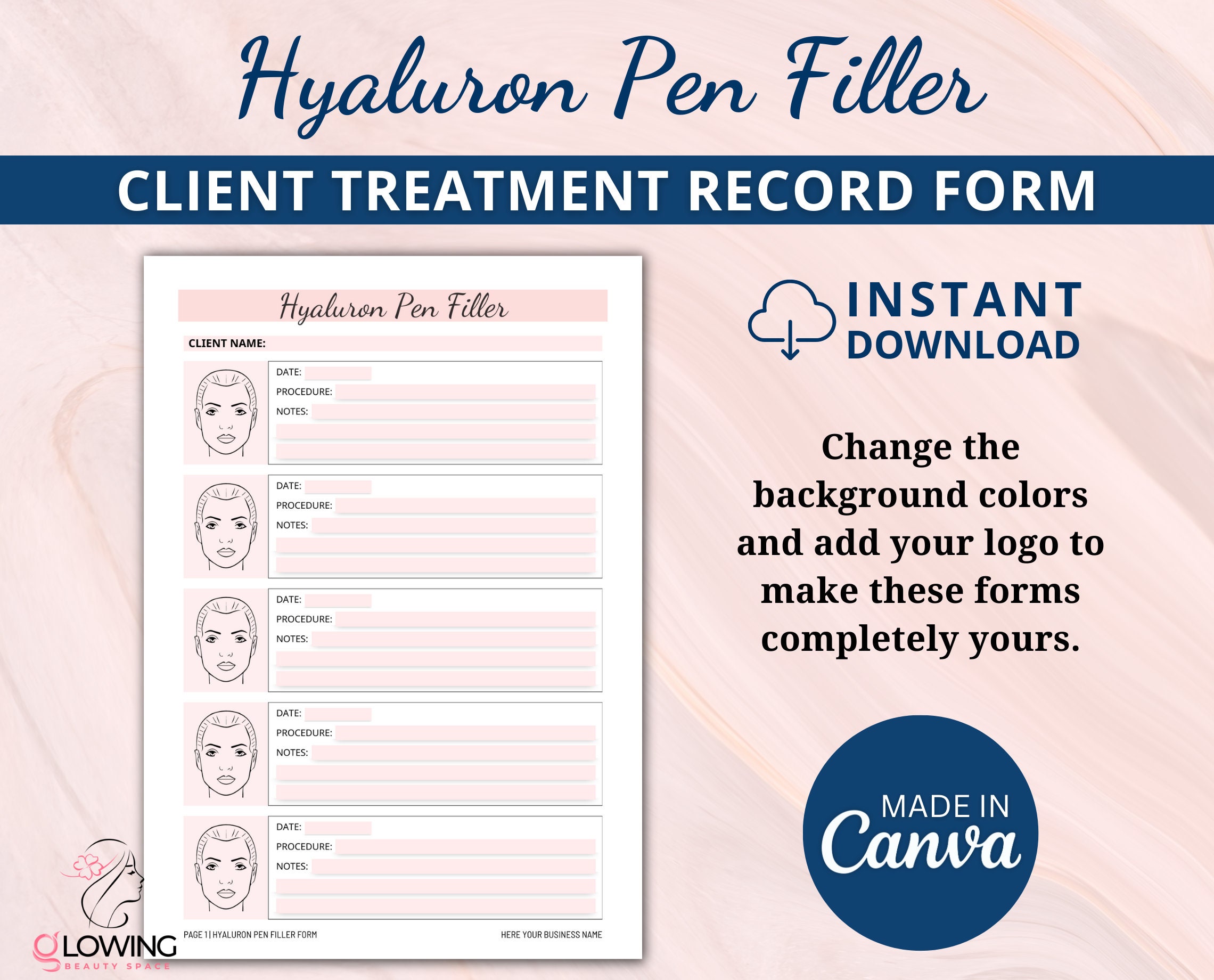 Editable Hyaluron Pen Filler Client Treatment Record Form, Hyaluronic ...