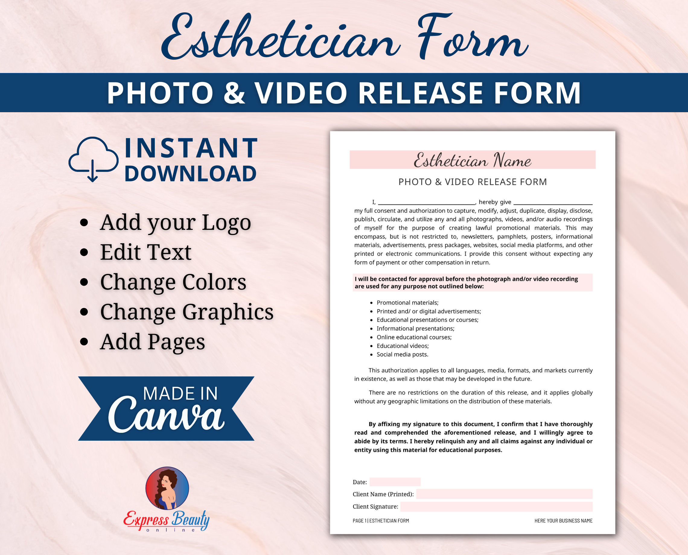 Photo and Video Release Form Fat Dissolve Body Sculpting - Etsy
