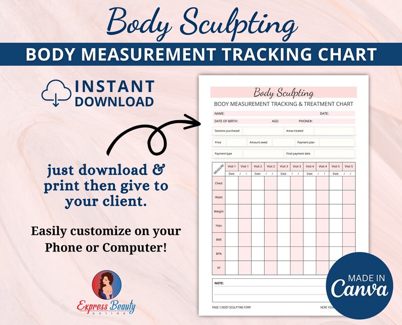 Editable Body Sculpting Treatment Chart Body Contouring Fat - Etsy