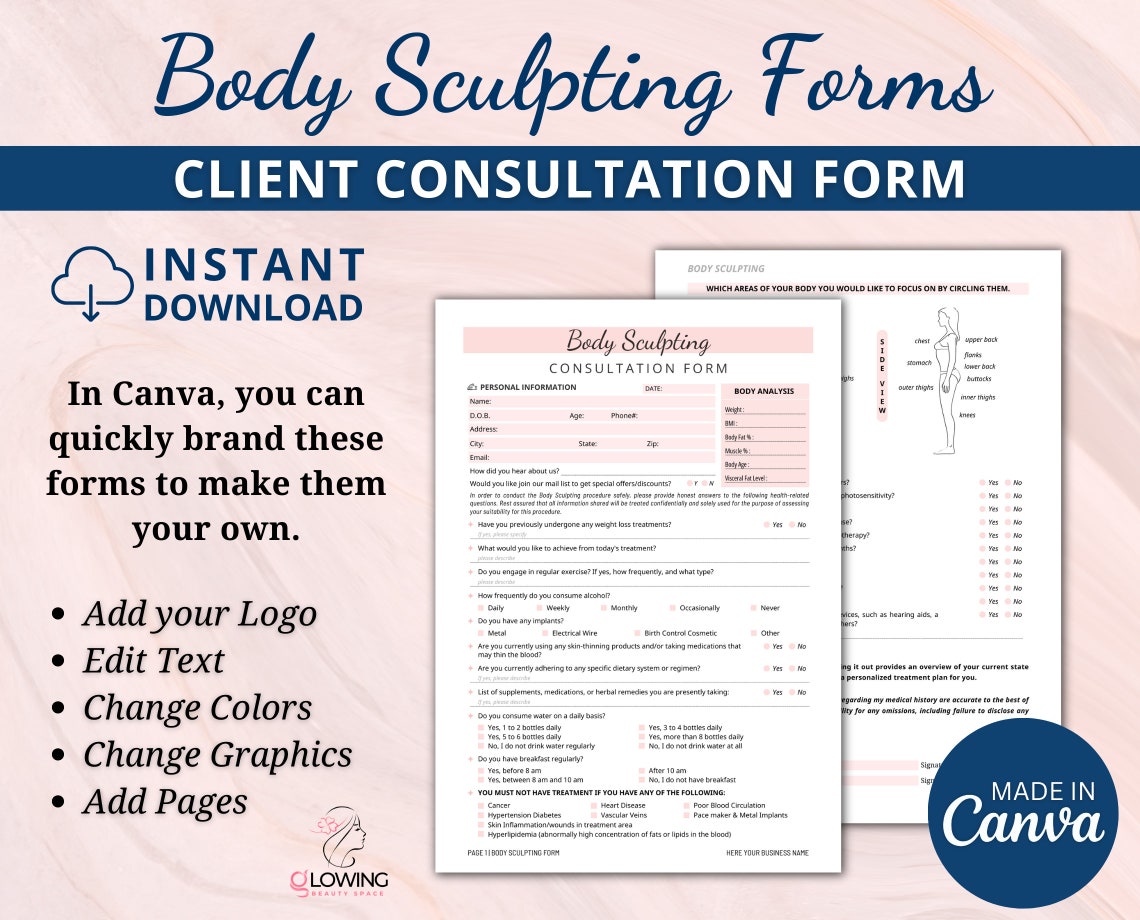 Body Sculpting Consent Form, Body Contouring Consultation Form, Fat ...