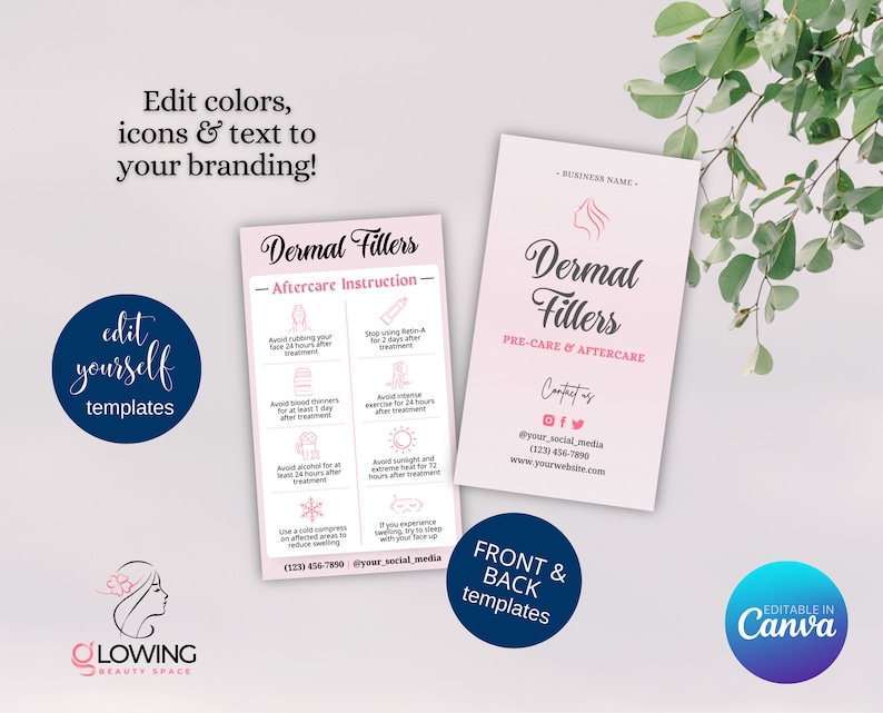 Dermal Filler Care Card Template, Injectable Card, Aesthetic Aftercare ...