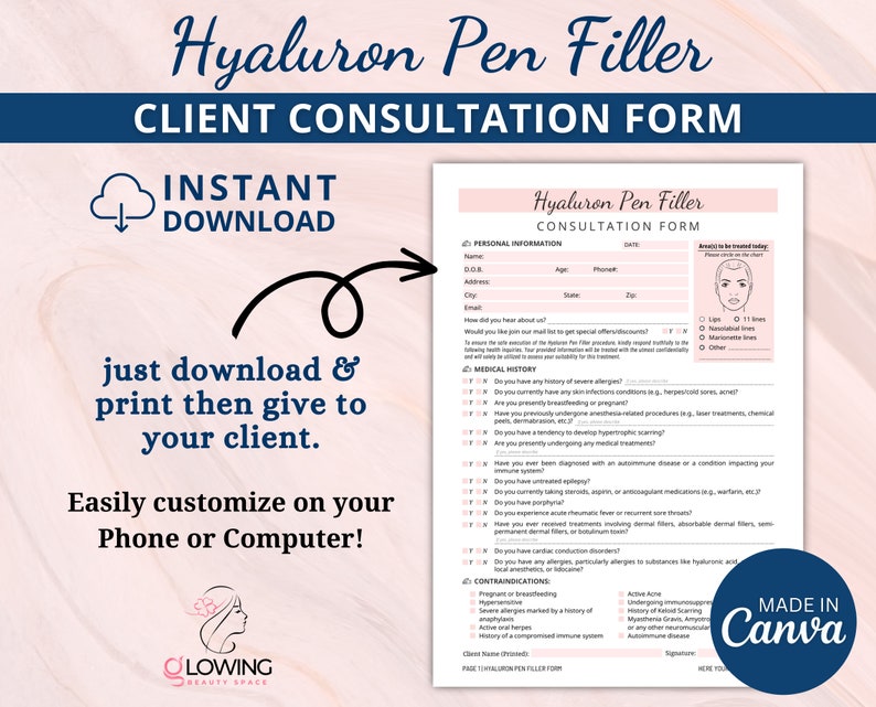 Editable Hyaluron Pen Filler Client Intake Consultation Form ...