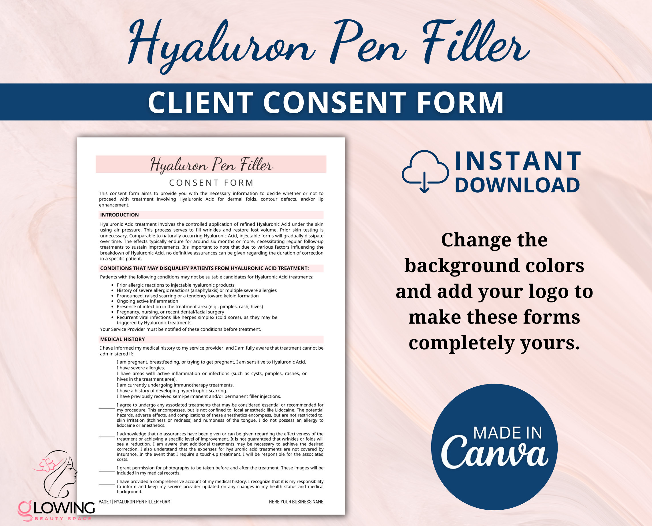 Editable Hyaluron Pen Filler Consent Form, Hyaluronic Acid Filler Pen ...