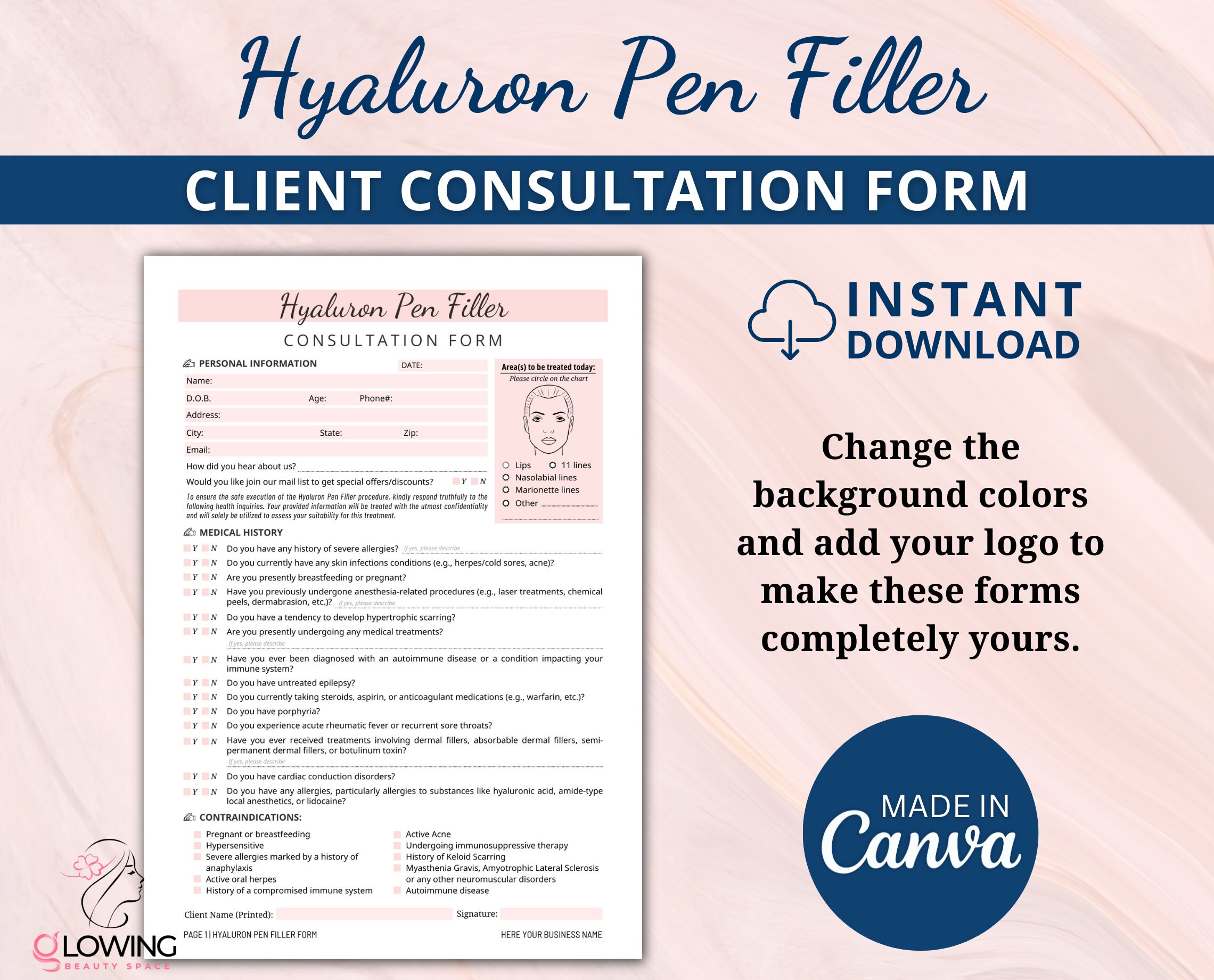 Editable Hyaluron Pen Filler Client Intake Consultation Form ...