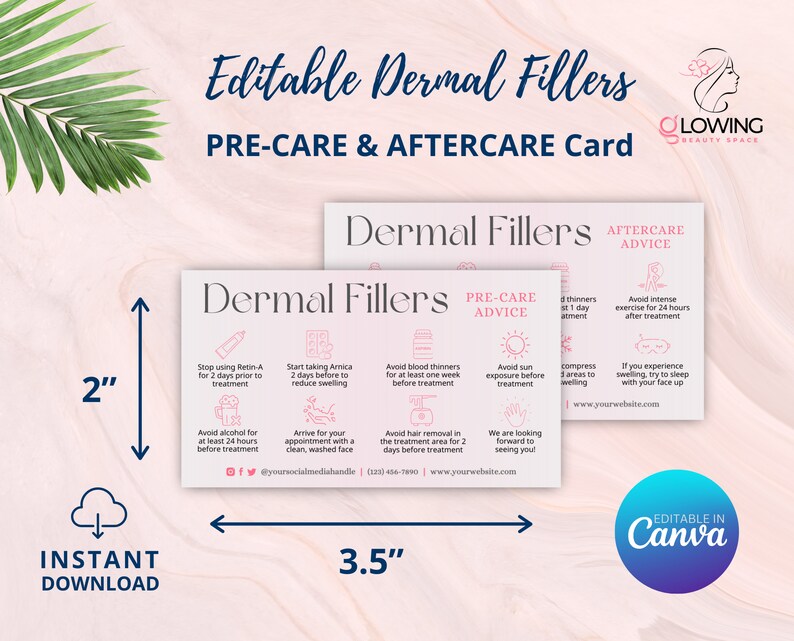 Dermal Fillers Aftercare Card Design, Editable Lip Filler Aftercare ...