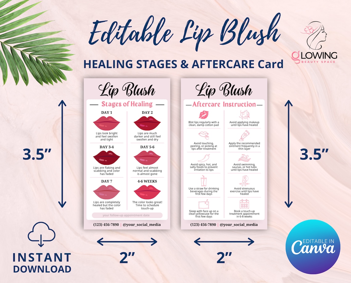 PMU Lip Blush Aftercare Cards, Lip Blush Stages of Healing, PMU ...