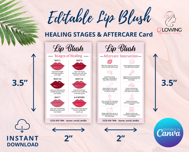 PMU Lip Blush Aftercare Cards, Lip Blush Stages of Healing, PMU ...