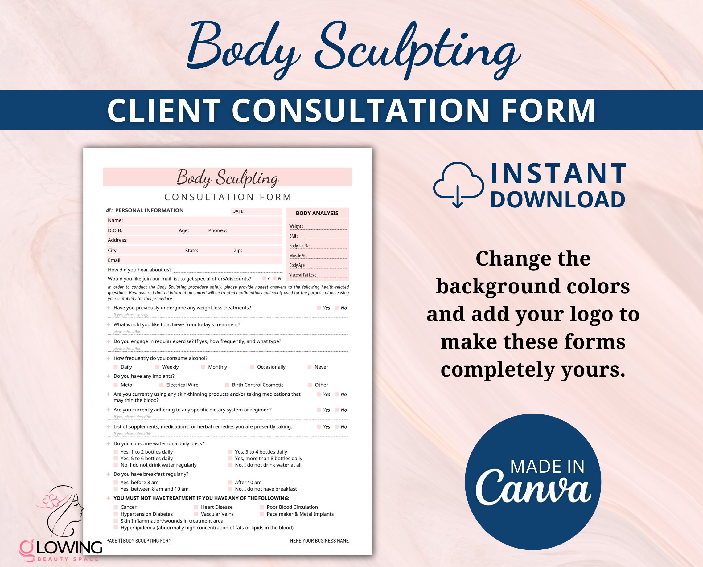 Editable Body Sculpting Client Intake Consultation Form, Body ...